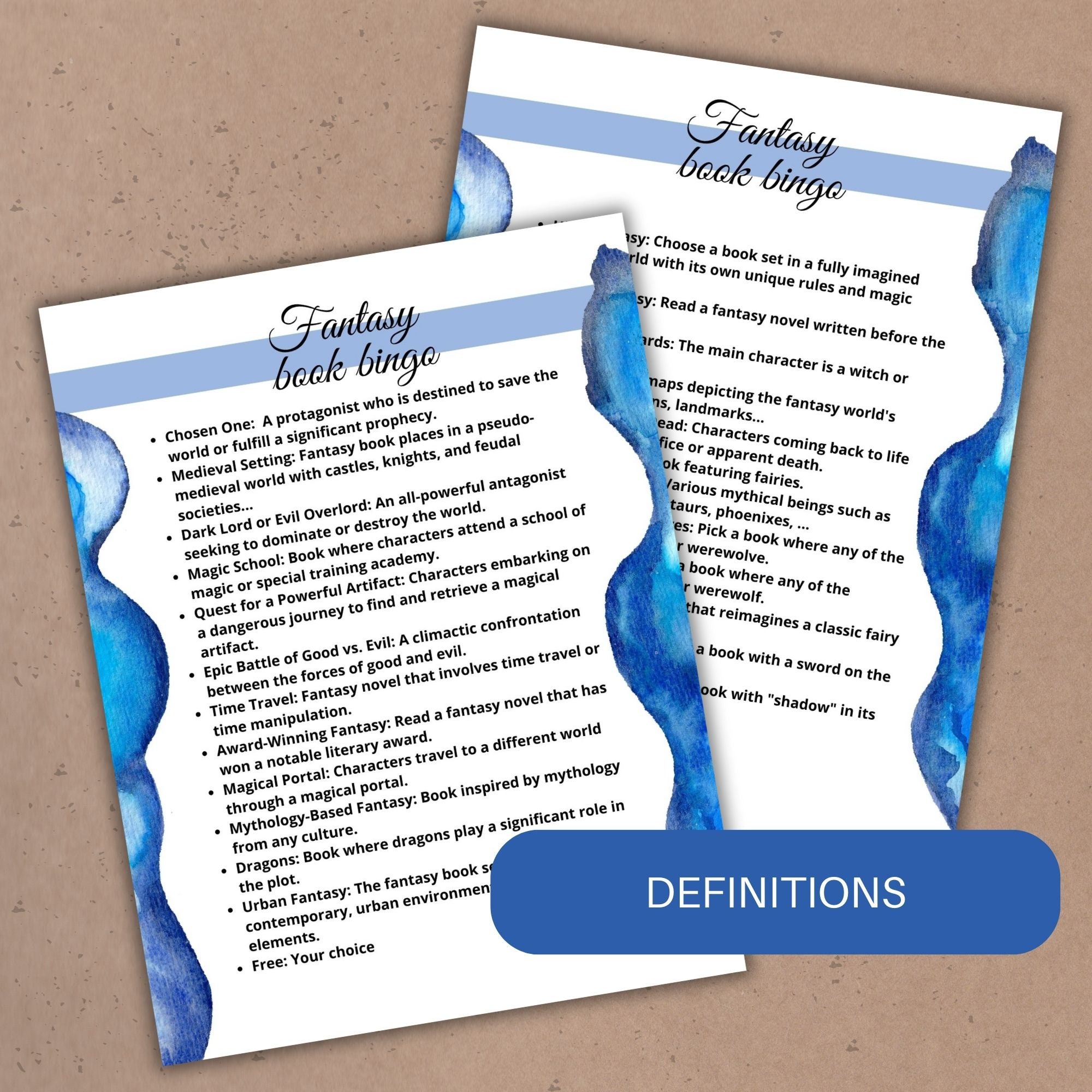 Fantasy Book Bingo Printable Fantasy Reading Challenge Fantasy Theme ...