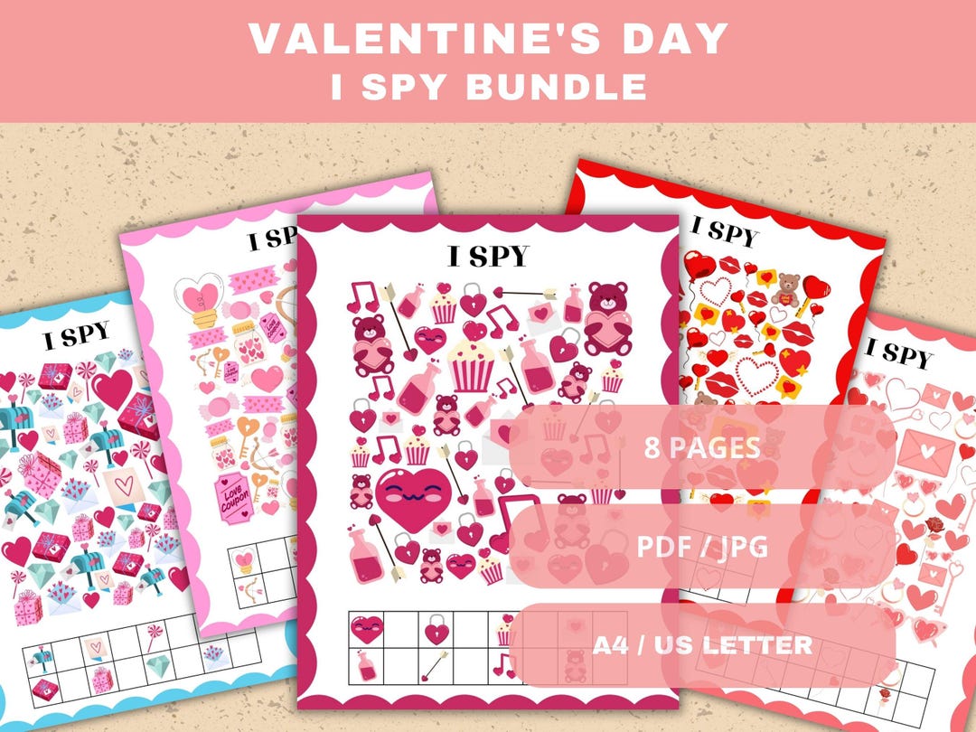 Valentines Day I Spy Activity Bundle, Valentines Day Printable Games ...