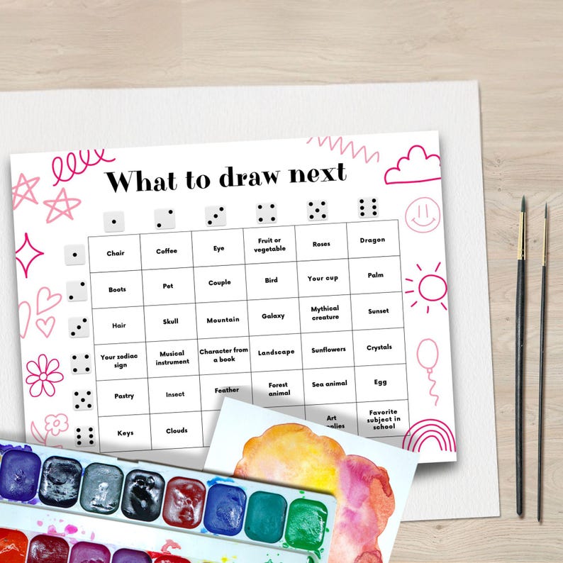 Art Dice Game Printable - Drawing Practice Prompts, Daily Drawing ...