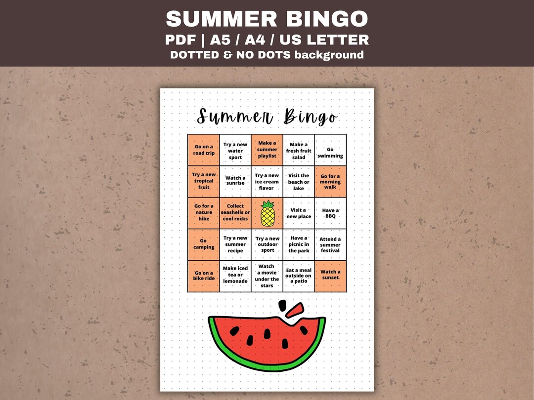 Summer Bingo Printable: Fun Activities Bucket List (PDF) - Etsy