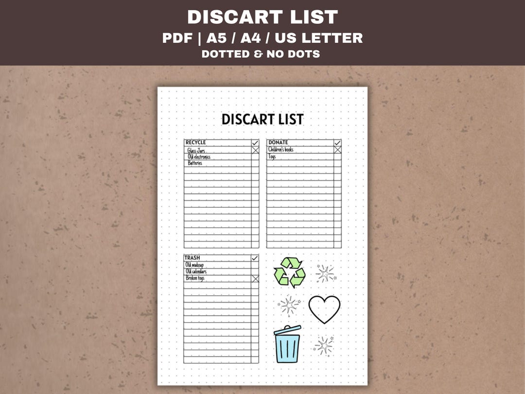 Decluttering Checklist Printable: Recycle, Donate, Trash (PDF) - Etsy