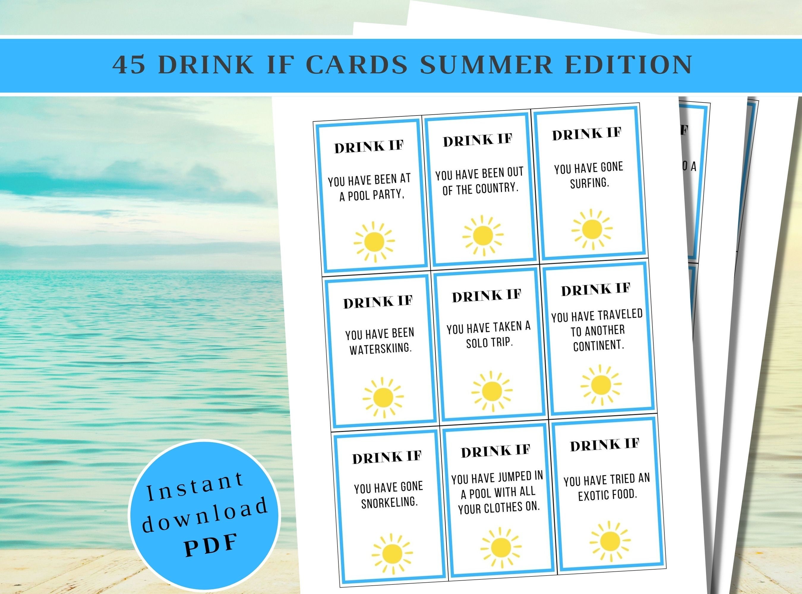 Drink If Cards Summer Printable Drinking Game Never Have I Ever Cards ...