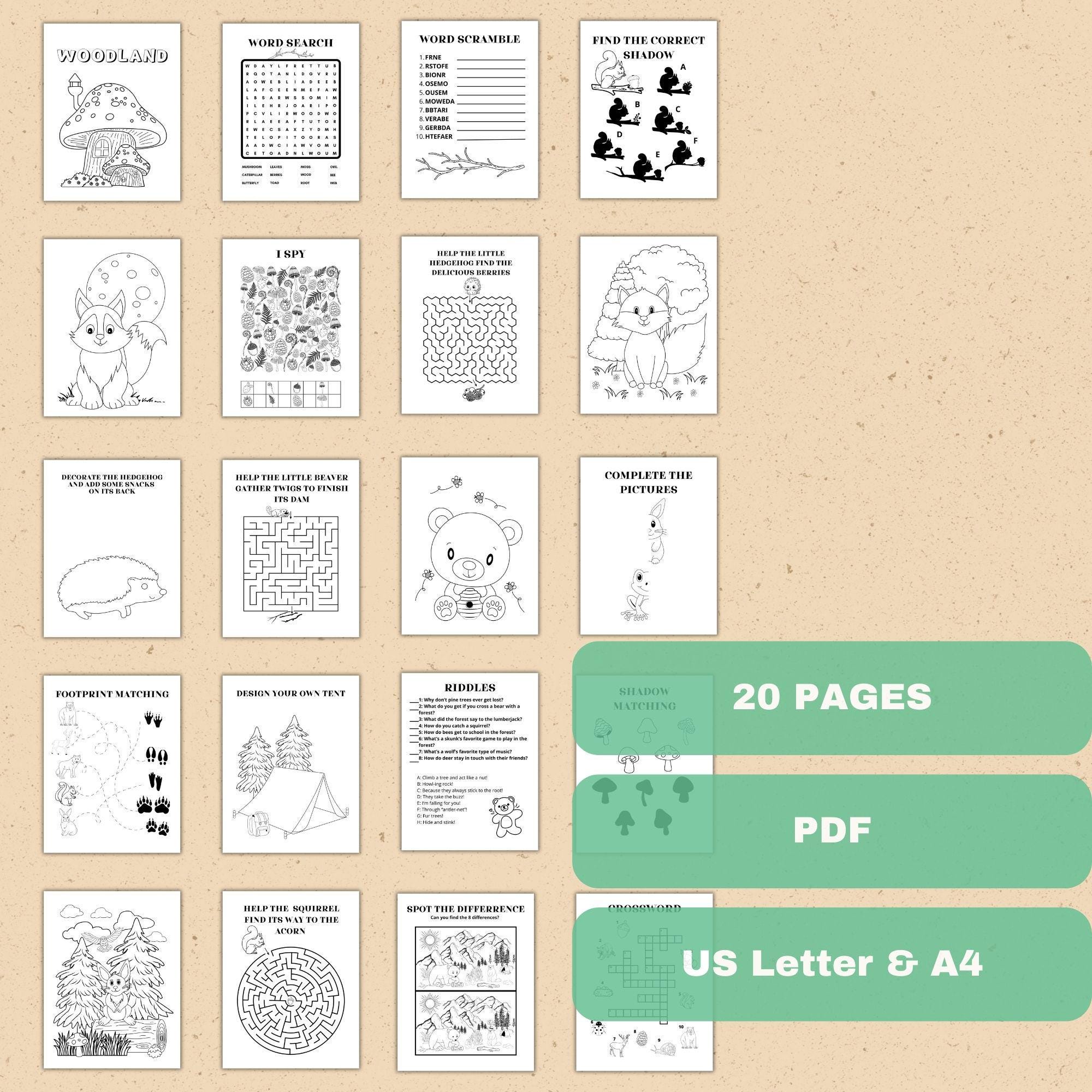 Woodland Activity Sheet Printable Woodland Birthday Party Favor Forest ...