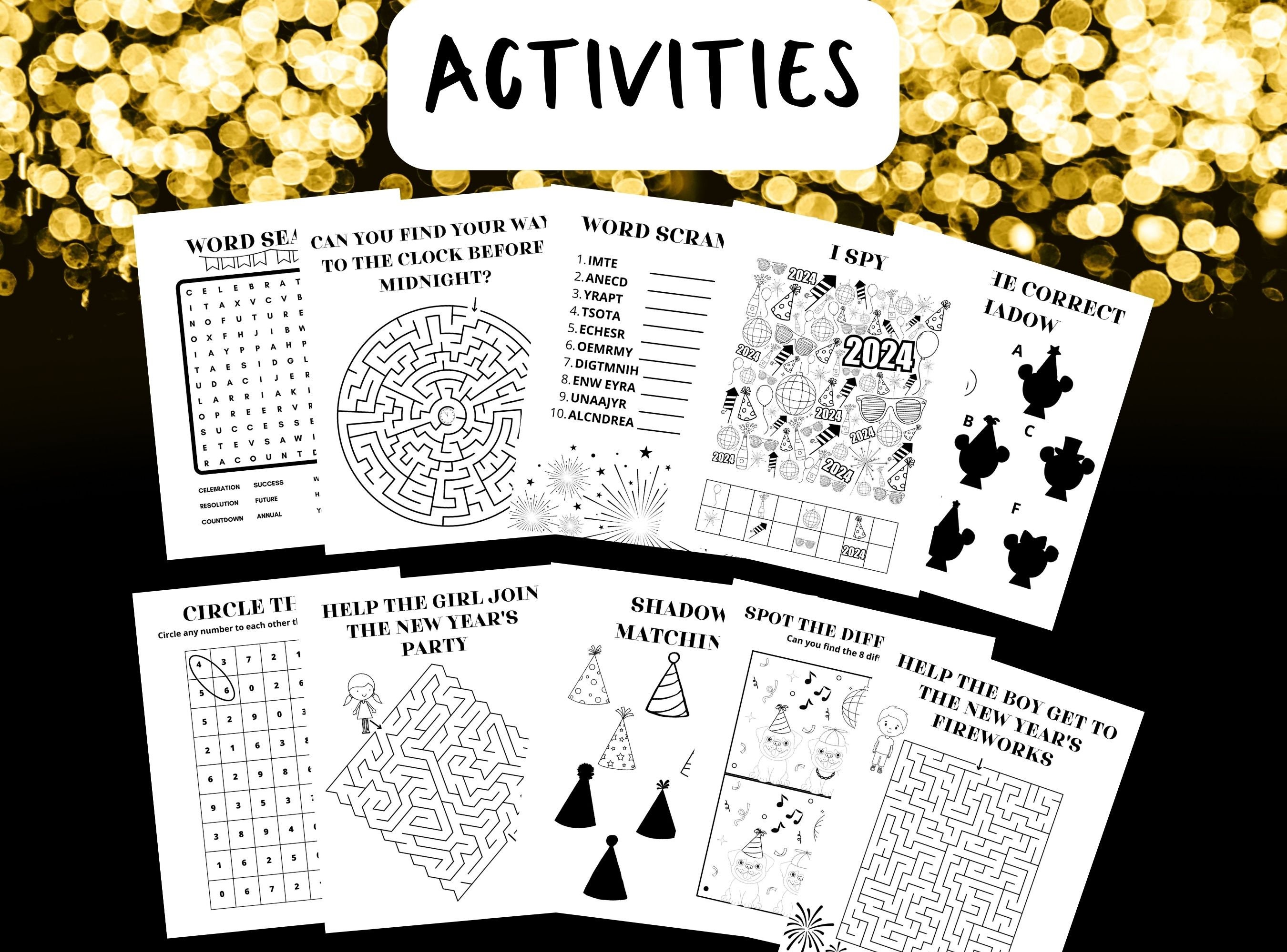 New Year Activity Pages for Kids, New Year Activity Pack Printable, New ...