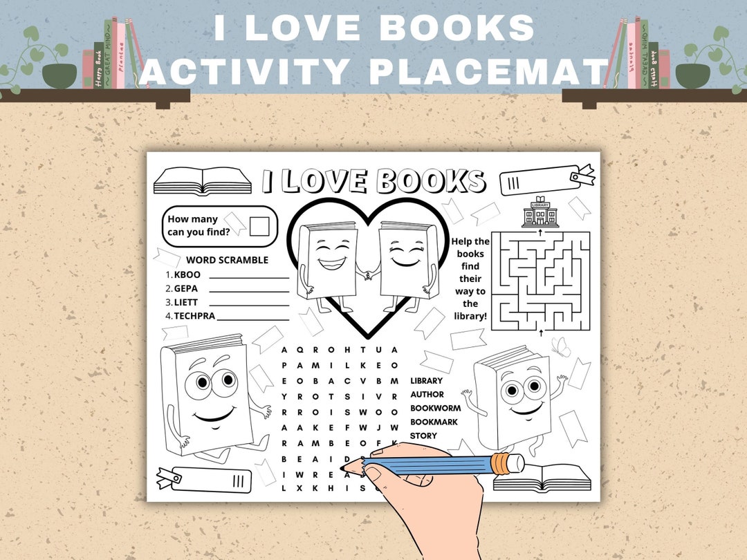 Book Activity Placemat Printable Reading Activity for Kids I Love Books ...