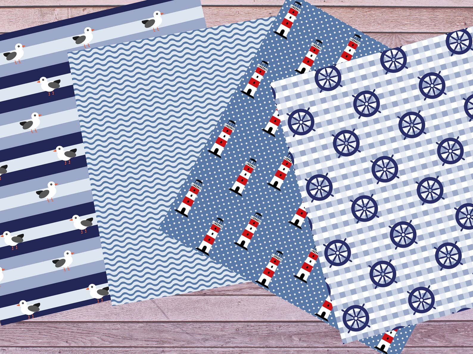Nautical Digital Papers, Navy Scrapbook Paper, Summer Scrapbook Papers ...