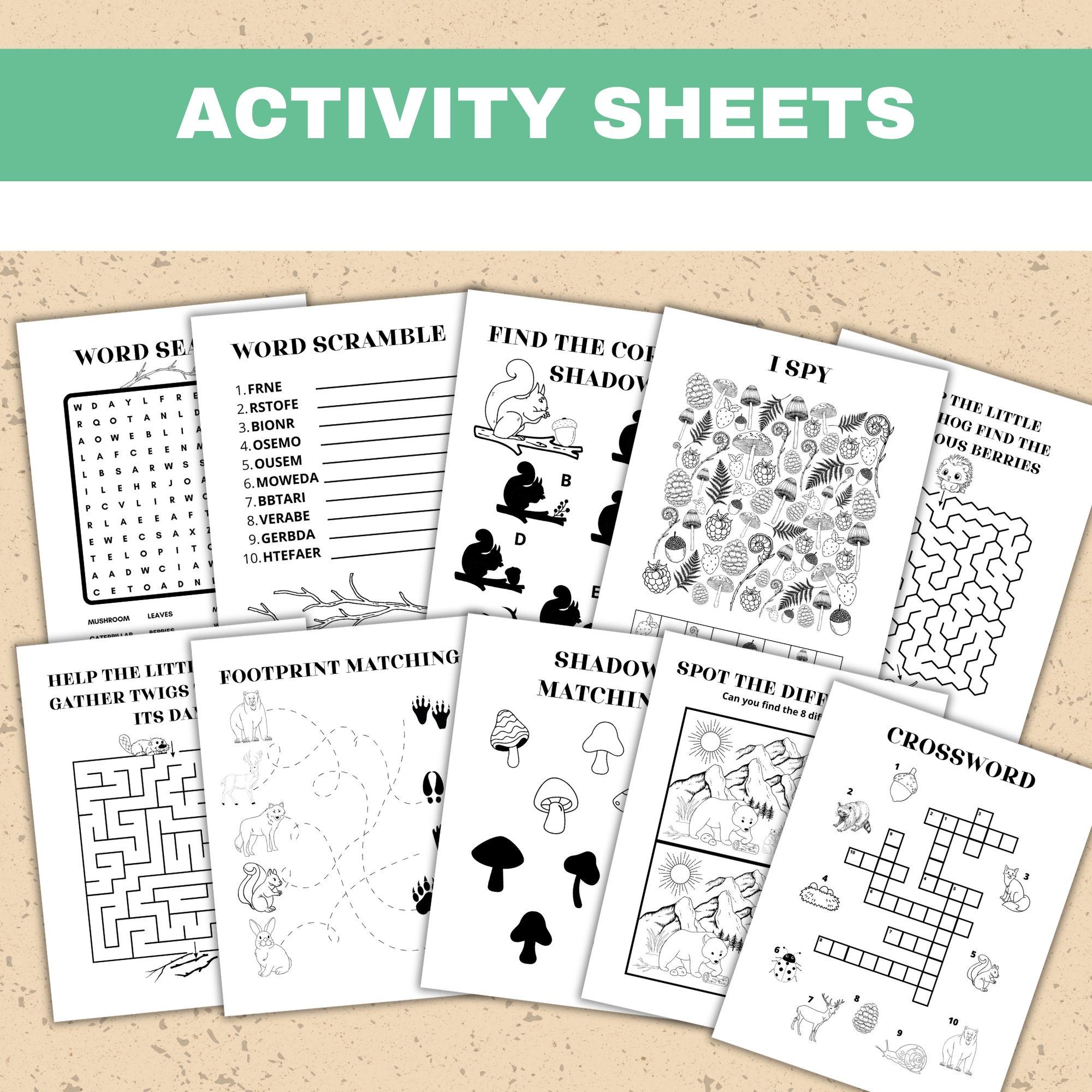 Woodland Activity Sheet Printable Woodland Birthday Party Favor Forest ...