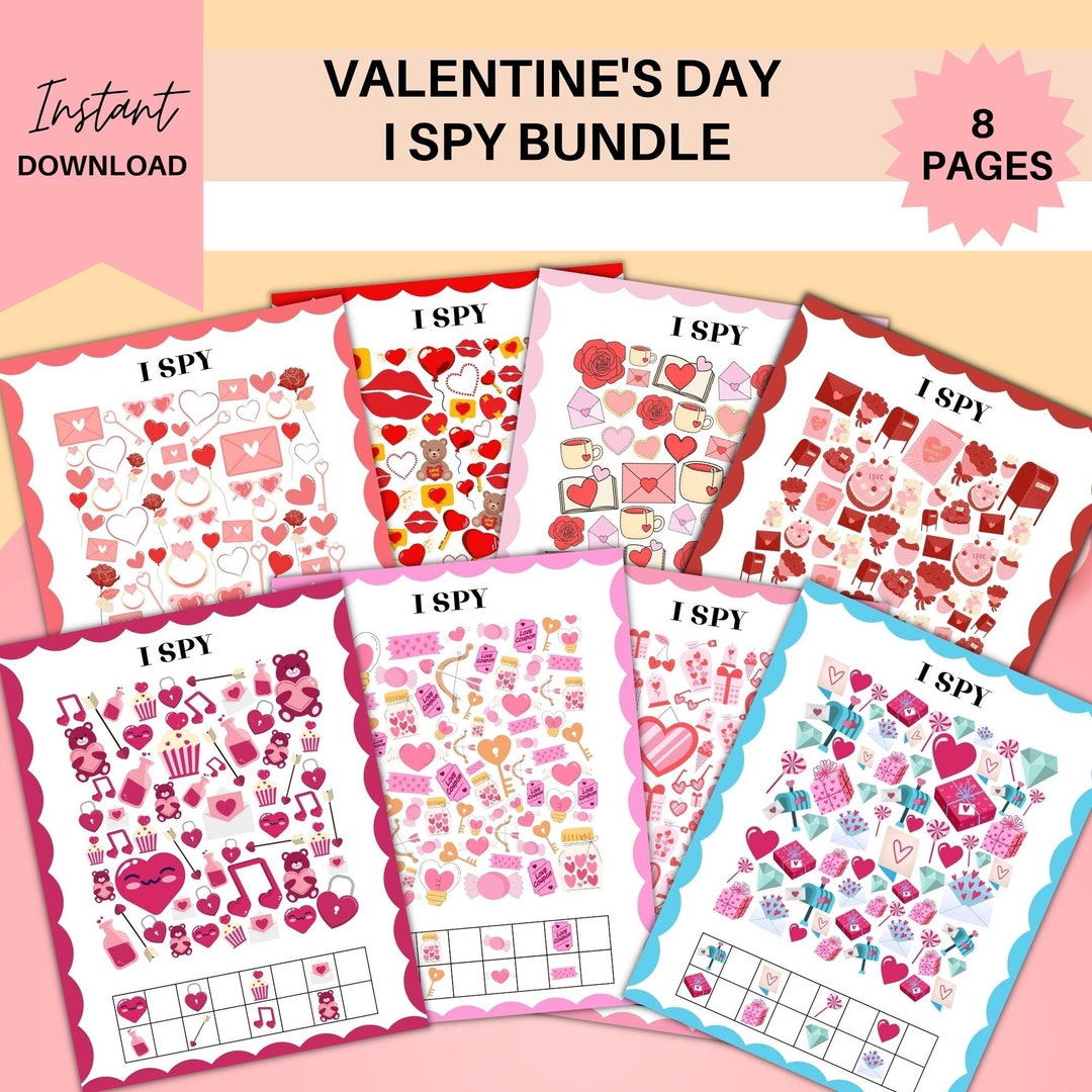 Valentines Day I Spy Activity Bundle, Valentines Day Printable Games ...