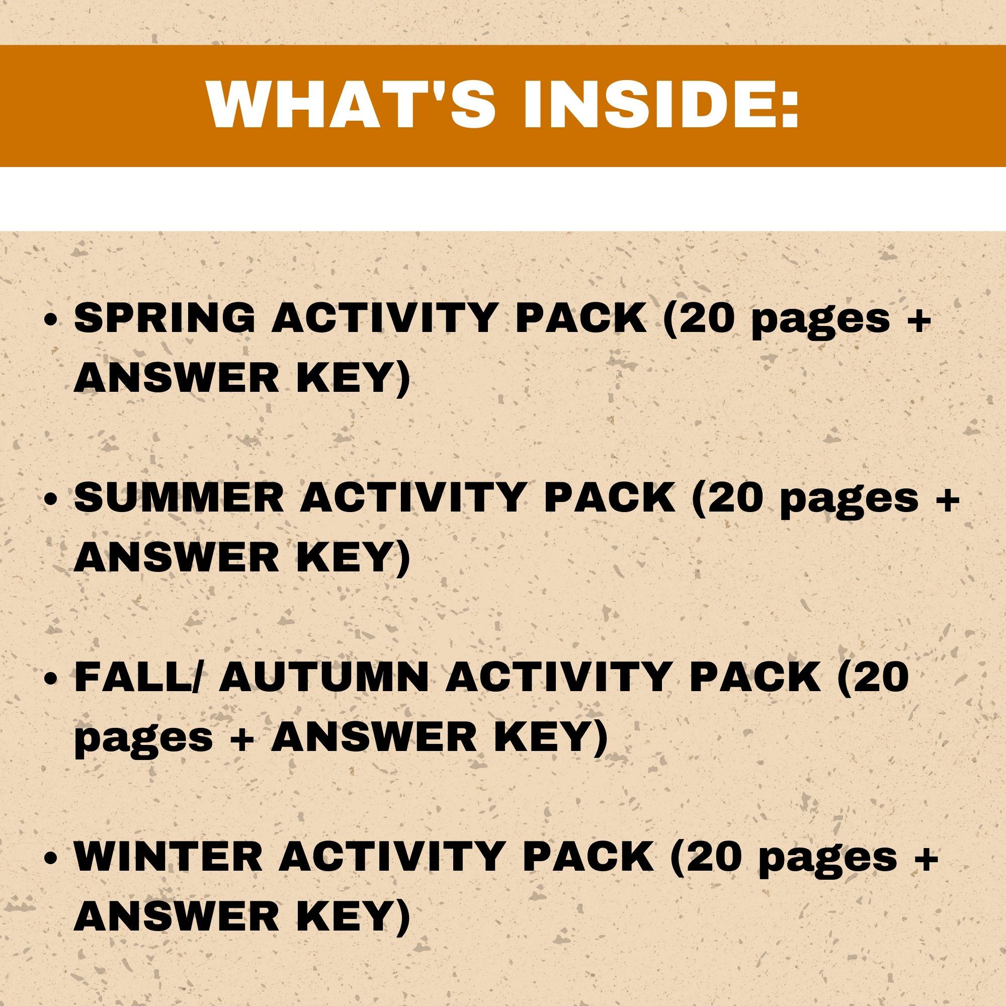 Seasons Activity Pack Bundle: Spring, Summer, Fall, Winter (digital ...