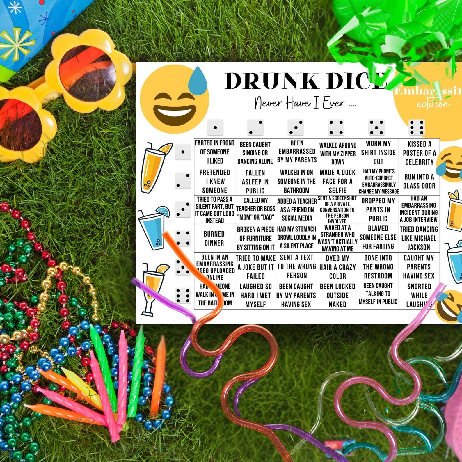 Drunk Dice Never Have I Ever Embarassing Question Printable Drinking ...