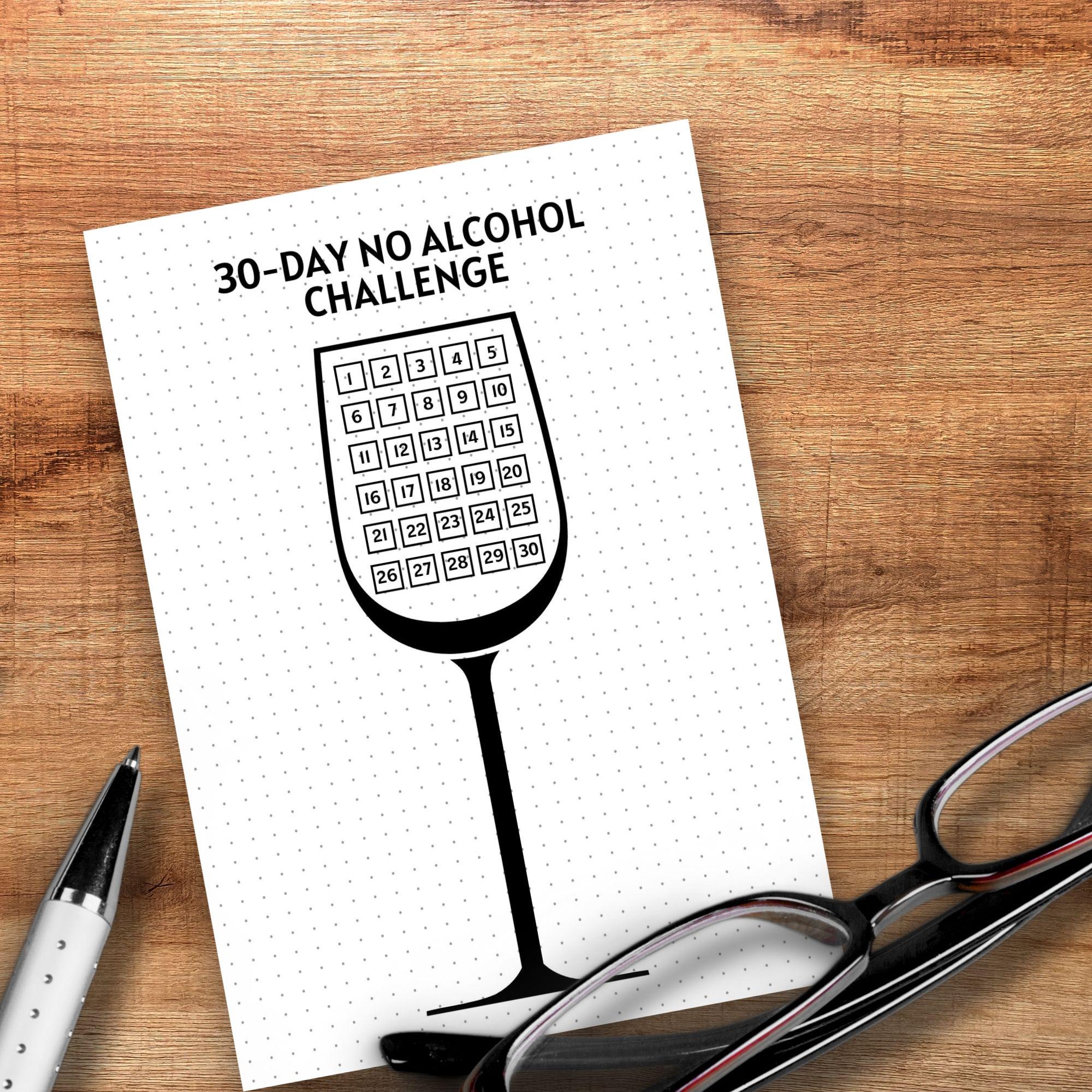 30-day No Alcohol Challenge Tracker Printable, Dry January Challenge ...