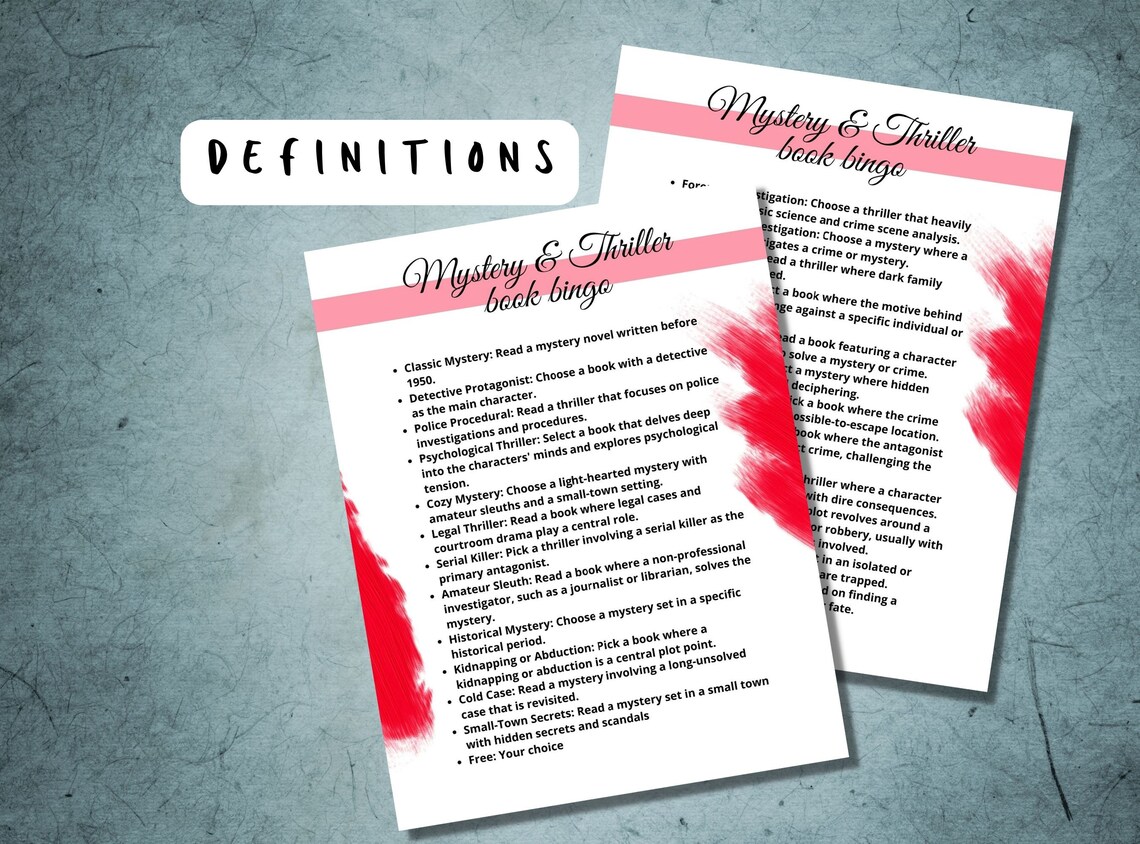 Mystery Thriller Book Bingo, Mystery Thriller Book Challange, Book ...