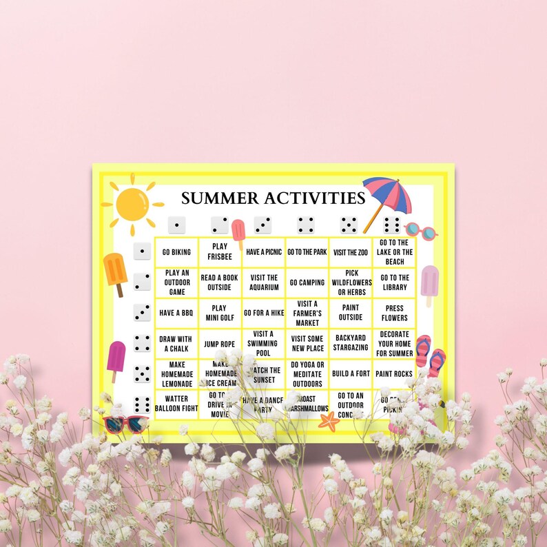 Summer Activities Dice Game Printable Summer Bucket List I'm Bored Jar ...