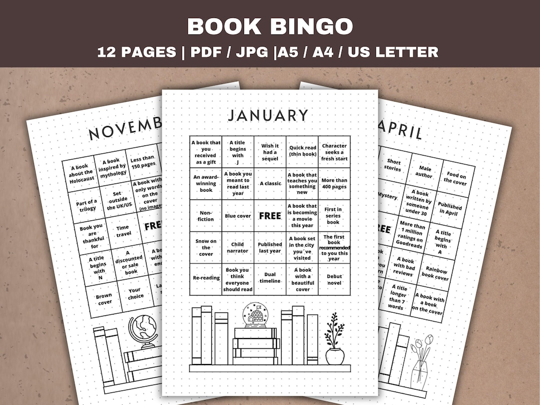 Book Bingo Reading Challenge: Monthly Tracker Printable (PDF/JPG) - Etsy