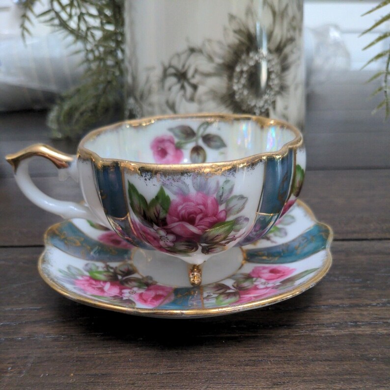 Napco China Hand Painted 3 Footed Roses Gold Trim Teacup and - Etsy