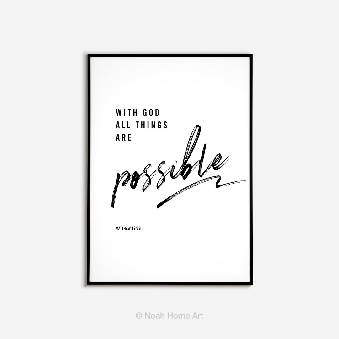 Bible Verse Printable, Matthew 19:26, Scripture Wall Art, Modern ...