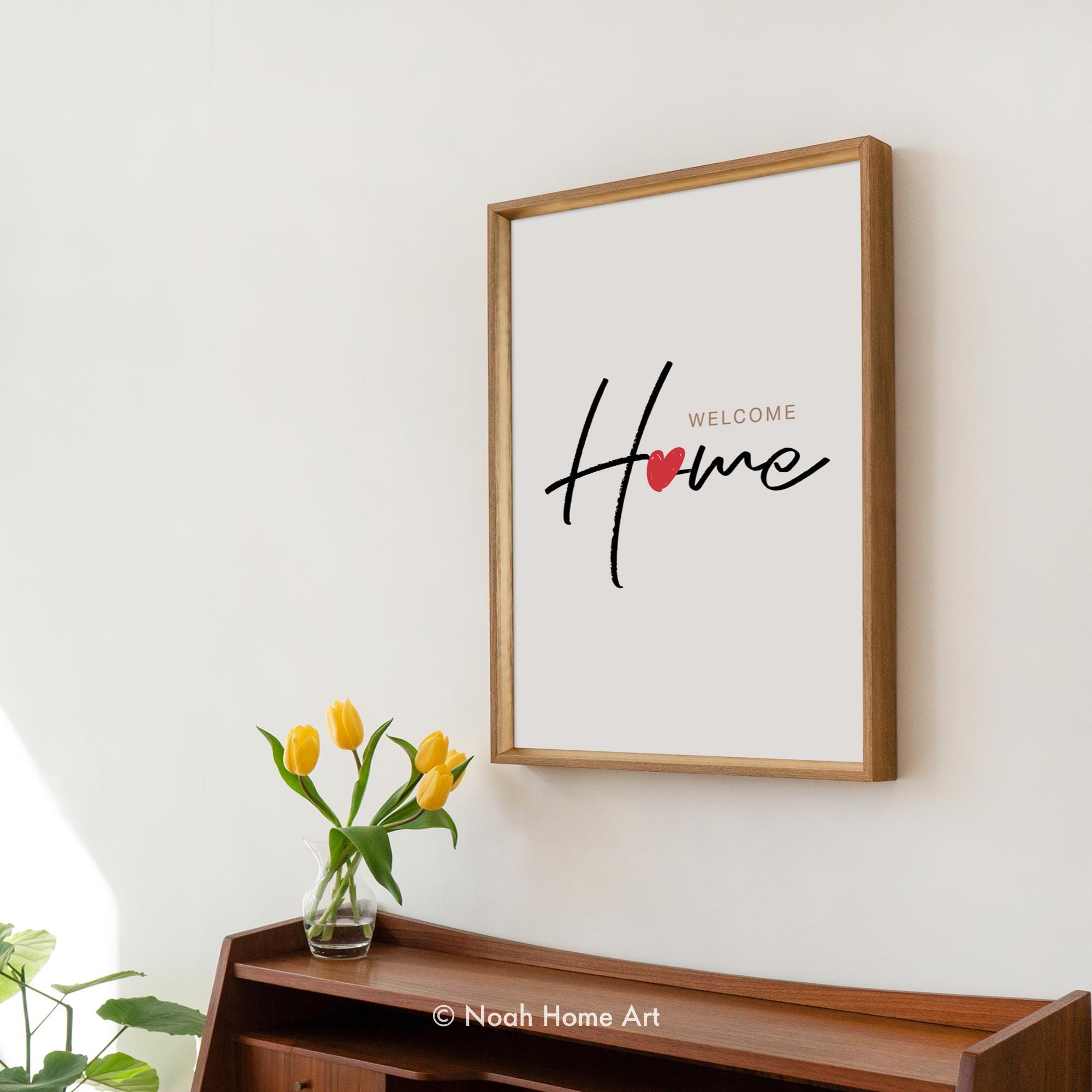 Modern Welcome Home Sign With Heart, Minimalist Entryway Wall Art Print ...