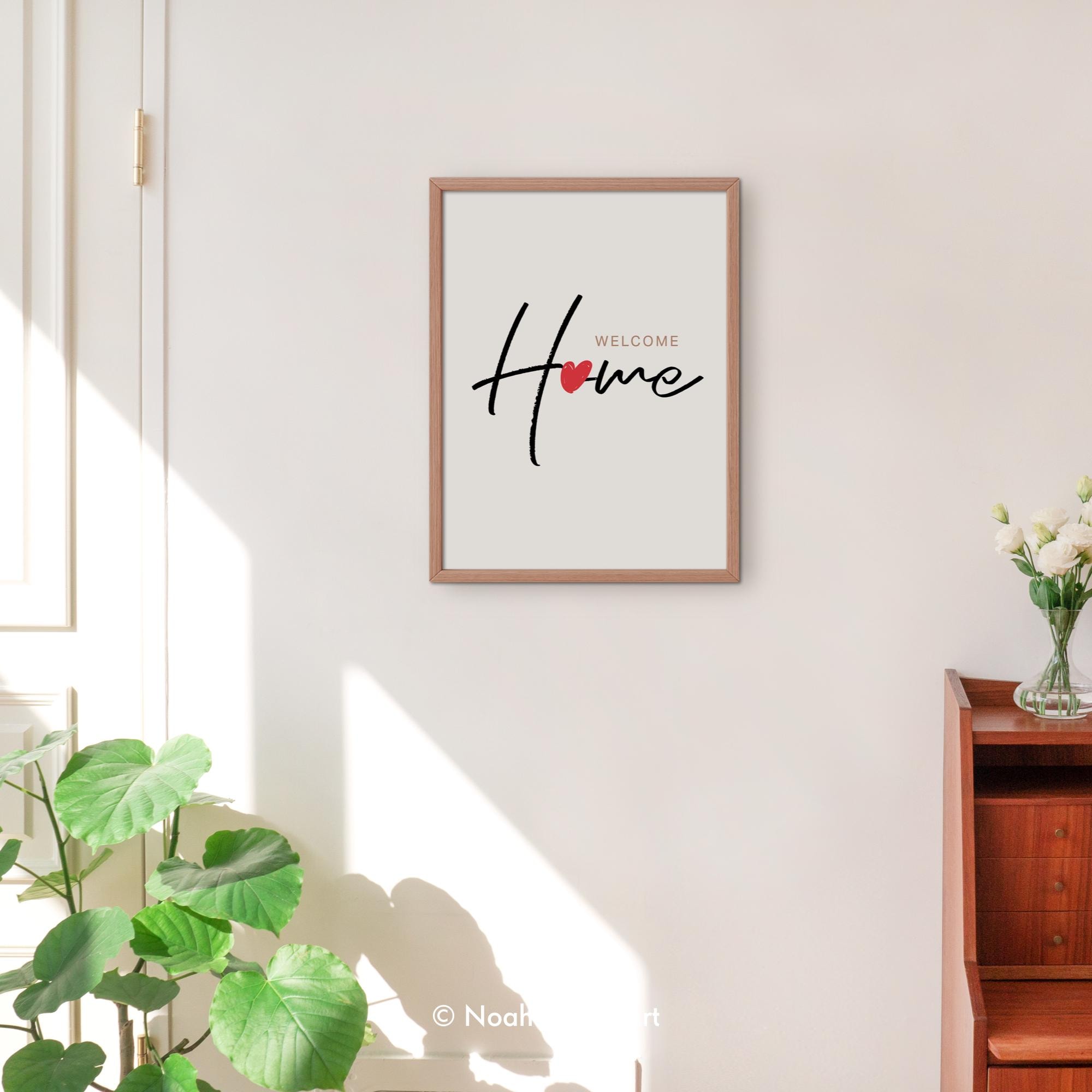 Modern Welcome Home Sign With Heart, Minimalist Entryway Wall Art Print ...
