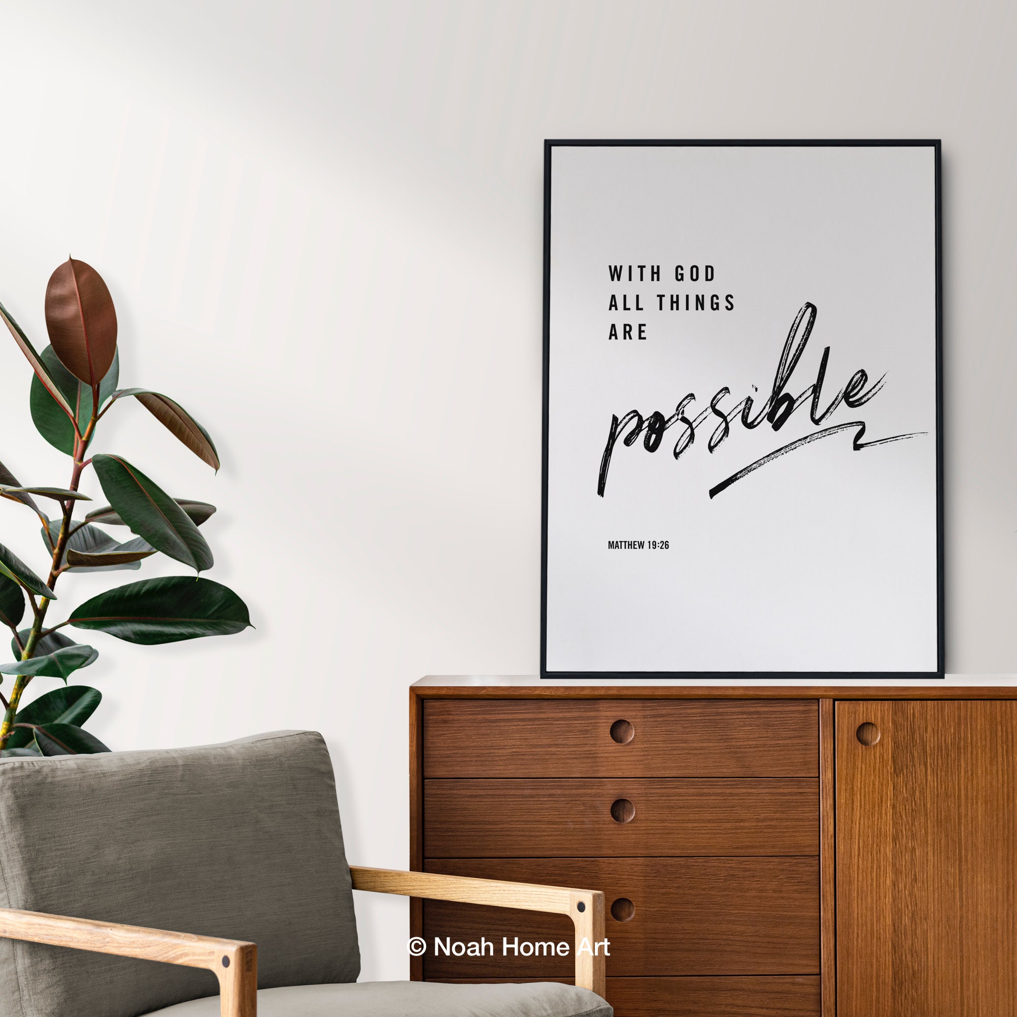 Bible Verse Printable, Matthew 19:26, Scripture Wall Art, Modern ...