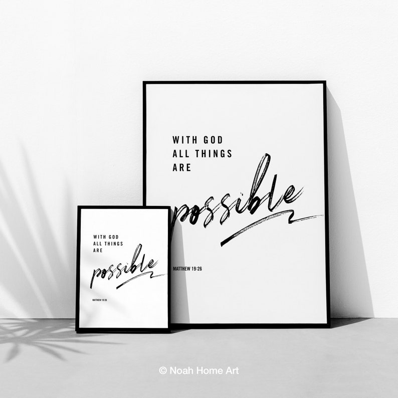 Bible Verse Printable, Matthew 19:26, Scripture Wall Art, Modern ...