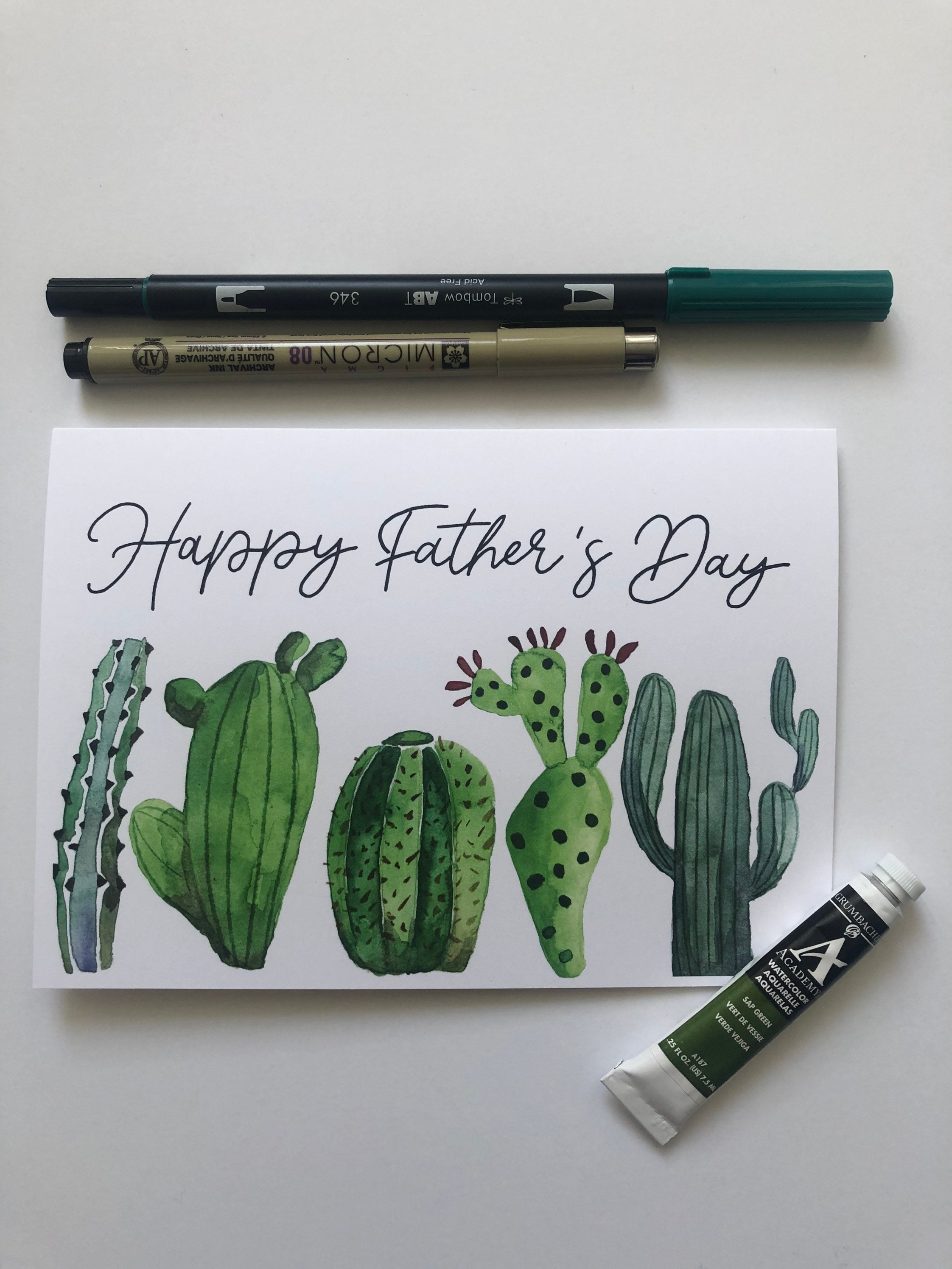 Happy Father's Day Watercolour Card, Father's Day Cactus Card, Father's ...
