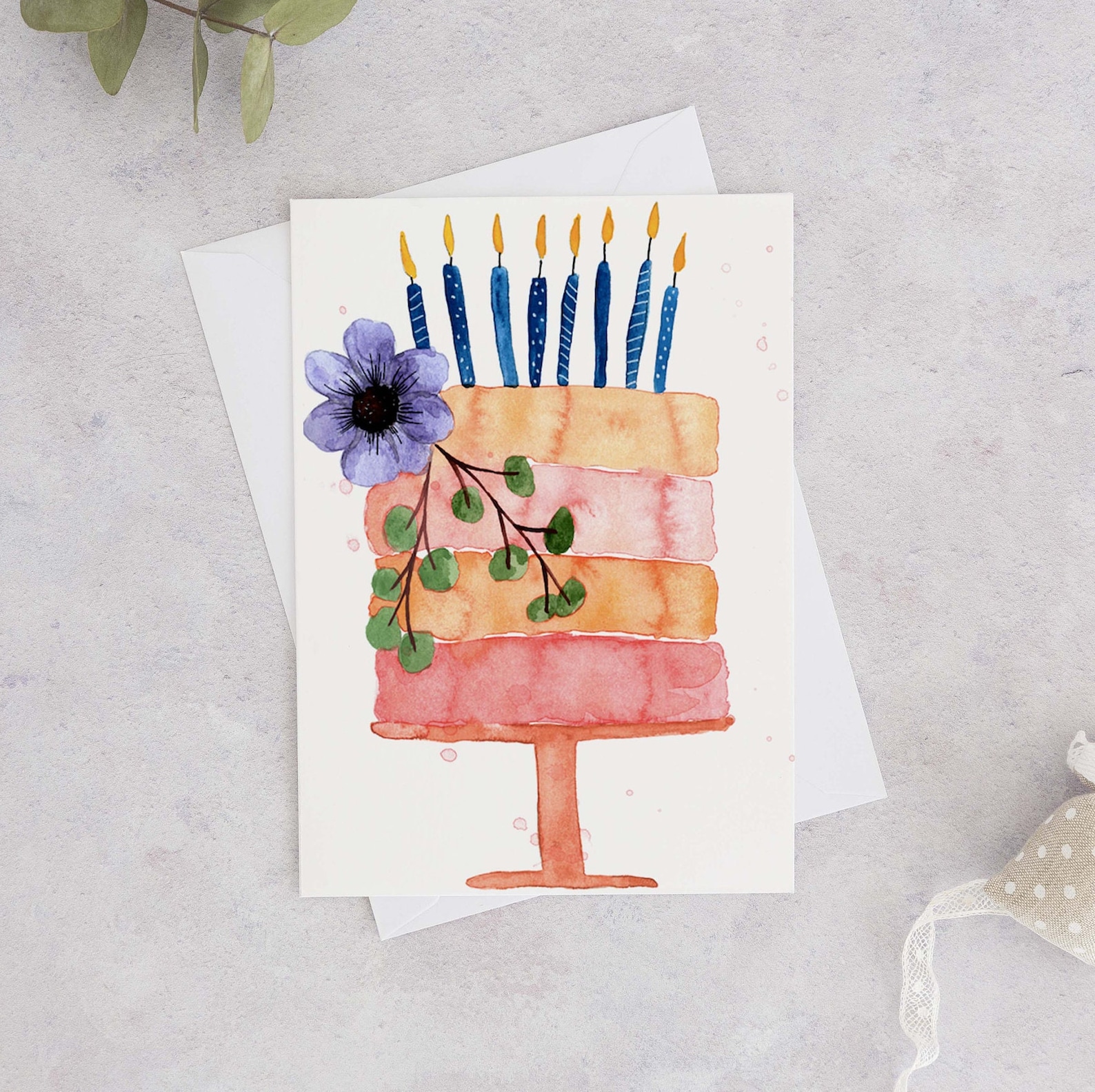 Watercolour Birthday Card, Watercolour Birthday Card, Hand Painted ...