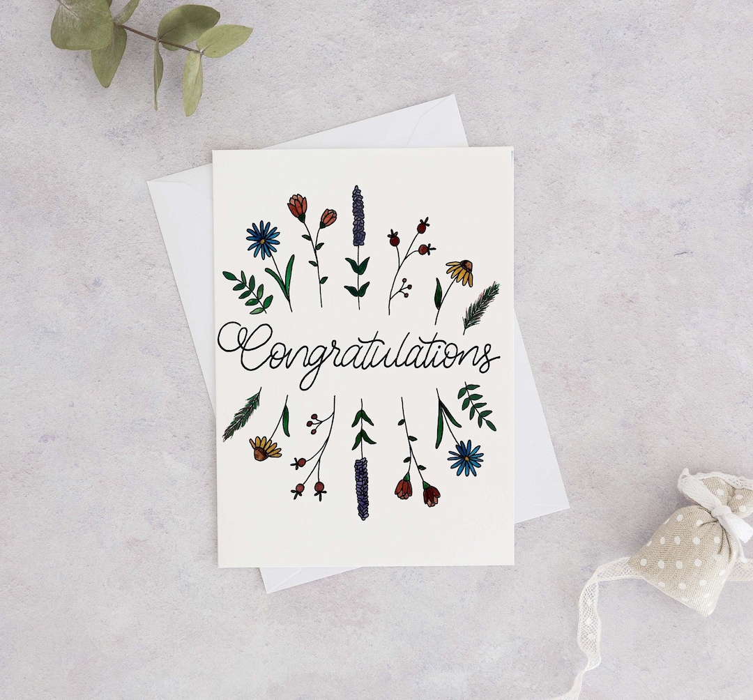 Congratulations Greeting Card, Cute Flower Card, Wedding Card ...