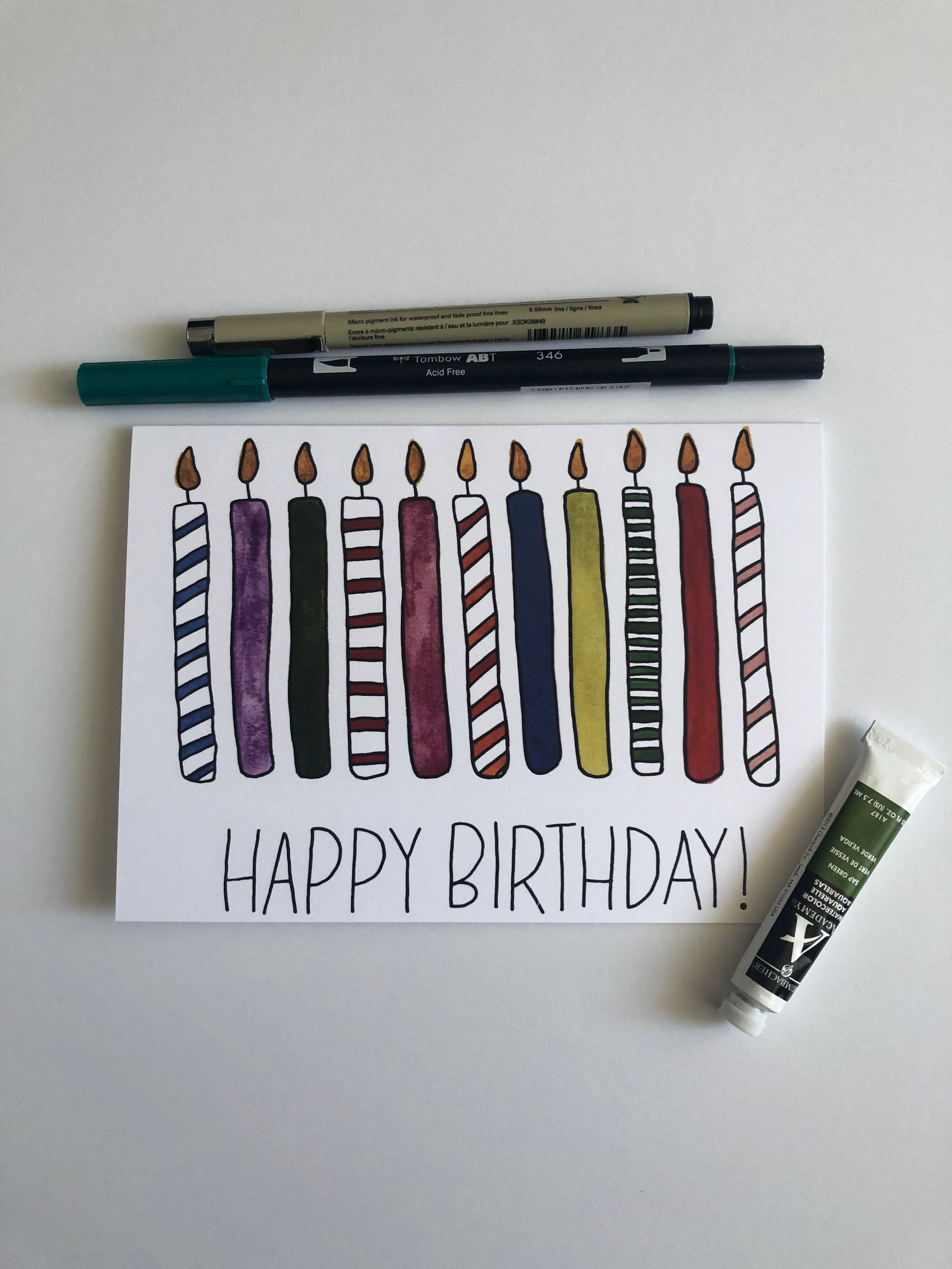 Birthday Candles Birthday Card Happy Birthday Card Handmade | Etsy