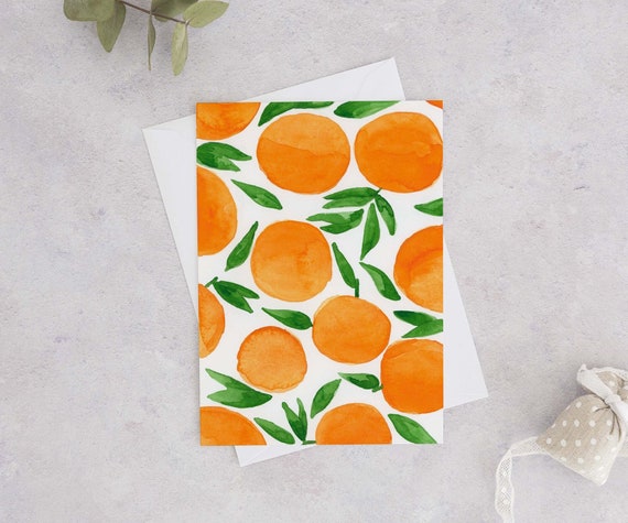 Orange Watercolour Card Fruit Pattern Any occasion card - Etsy