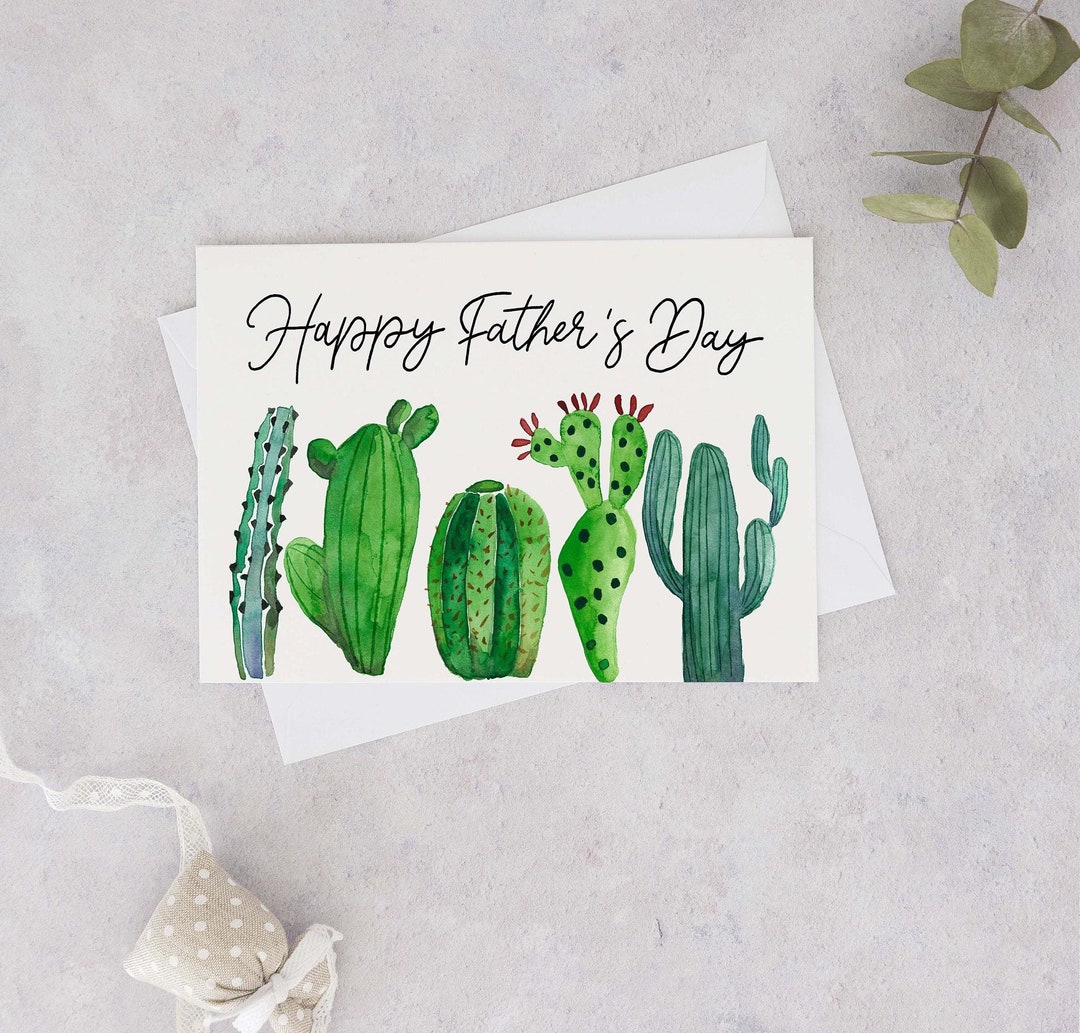 Happy Father's Day Watercolour Card, Father's Day Cactus Card, Father's ...
