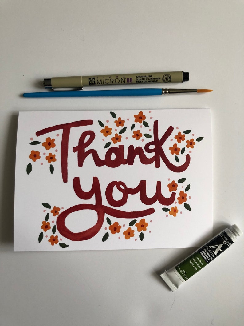 Watercolour Thank You Card Thank You Gift Hand Painted Thank - Etsy
