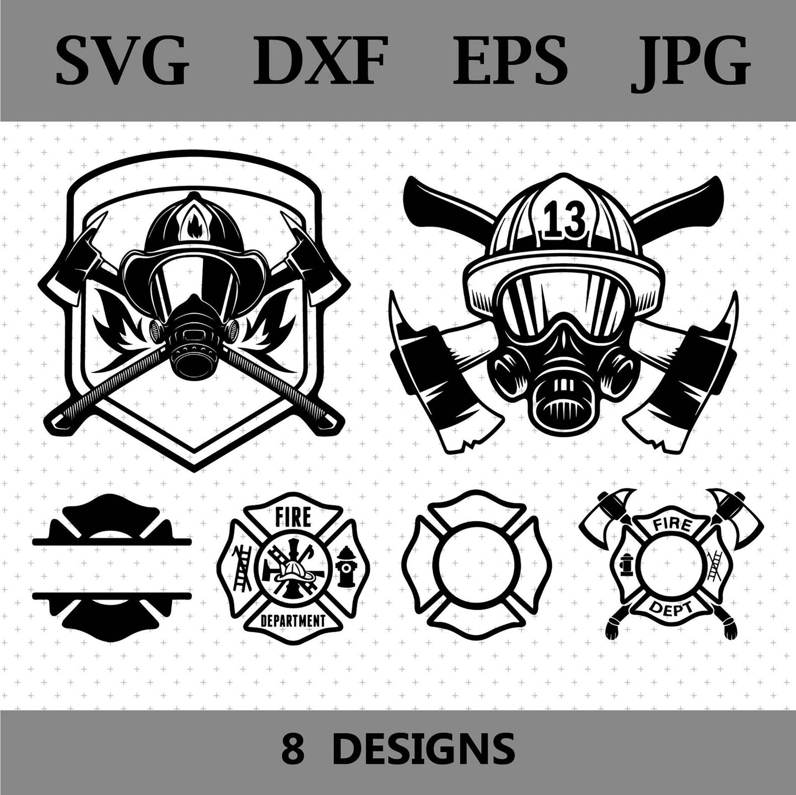 Fire Dept SVG, 8 Firefighter Logos in Bundle, Fireman Department Png ...