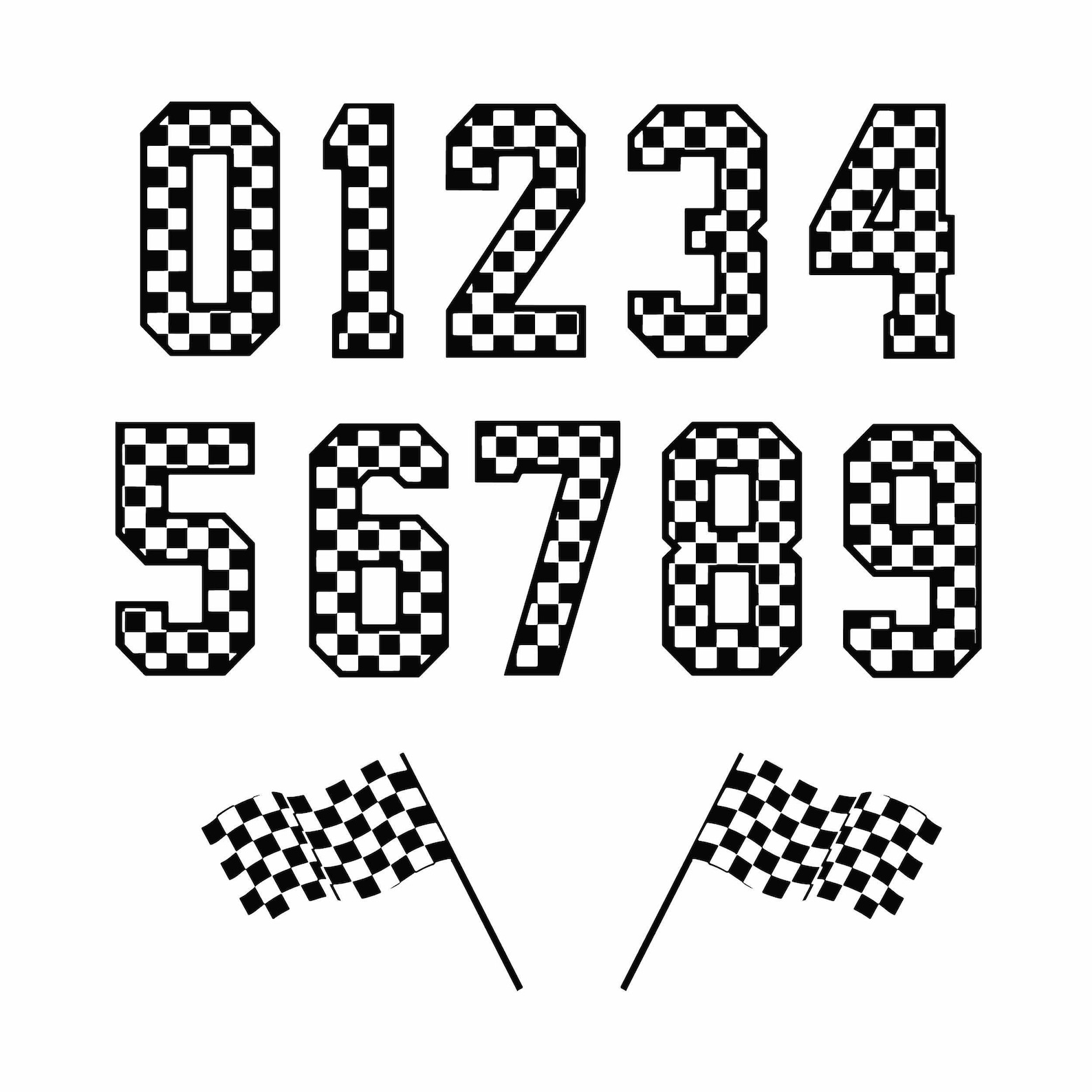 Racing Numbers SVG, Checkered Flag Numbers for Silhouette, Racing Style ...