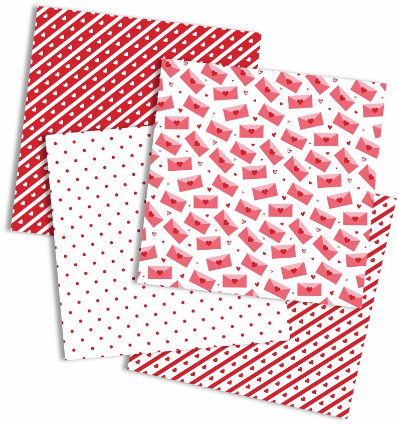 Valentine's Heart Digital Papers, Red and White Hearts, Heart ...