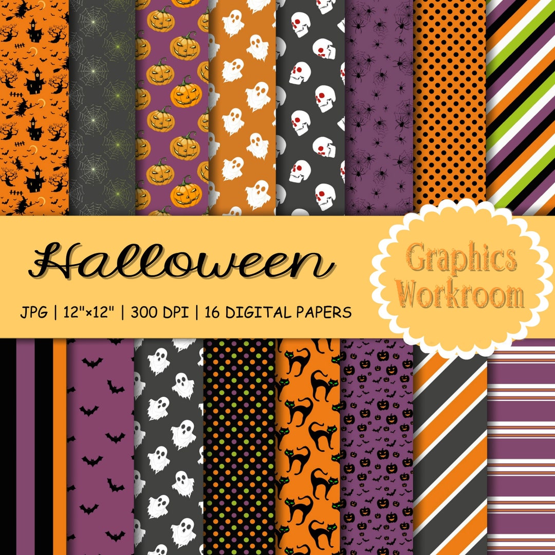 Black Halloween Digital Paper Halloween Digital Strips Orange Purple ...