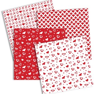 Valentine's Heart Digital Papers, Red and White Hearts, Heart ...