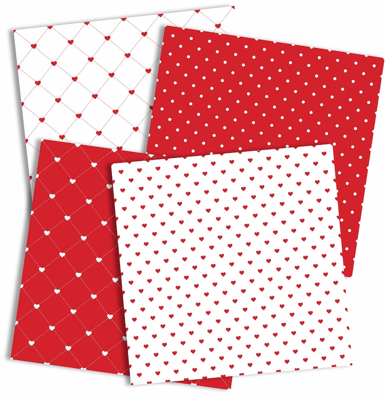 Valentine's Heart Digital Papers, Red and White Hearts, Heart ...
