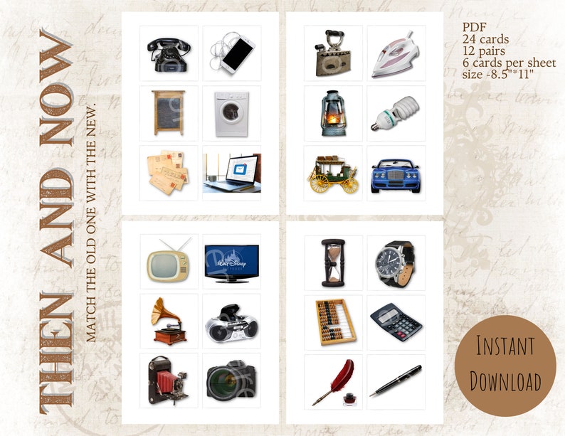 Then and Now, Match the Old One With the New, Flashcards, Dementia ...