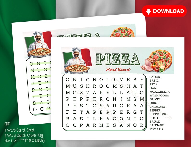 Pizza Word Search Puzzles With Answer Key, Dance Day, Large Print ...