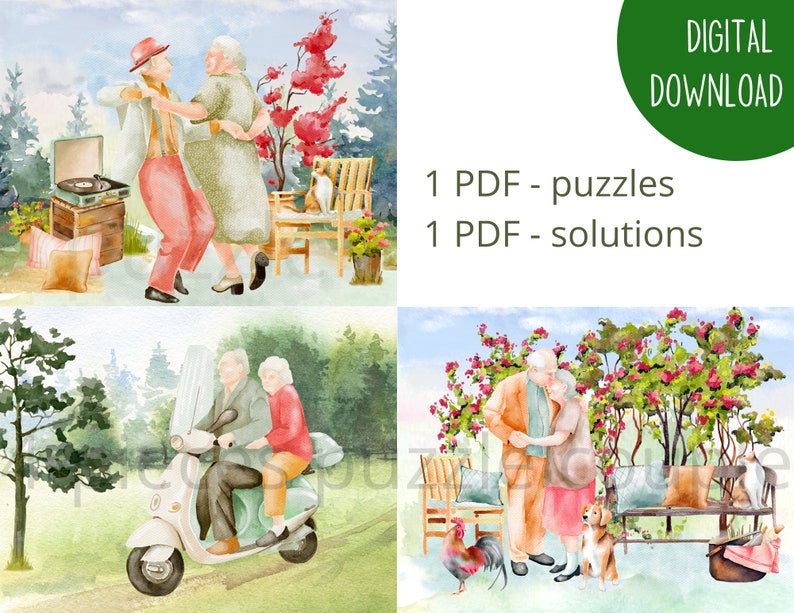 Four Piece Puzzles, Dementia, Alzheimer's, Instant Download, Printables ...