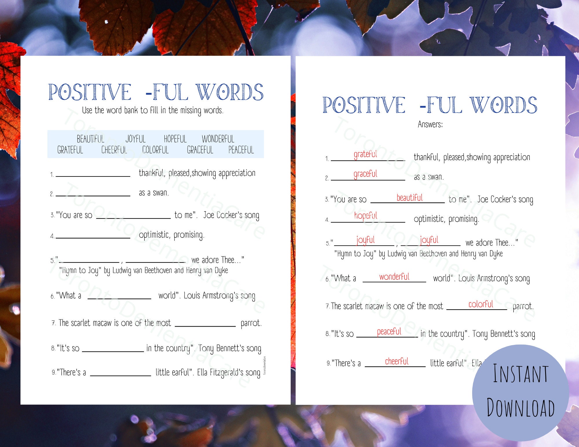 Positive FUL Words, Dementia Activities, Elderly Printable Activities ...