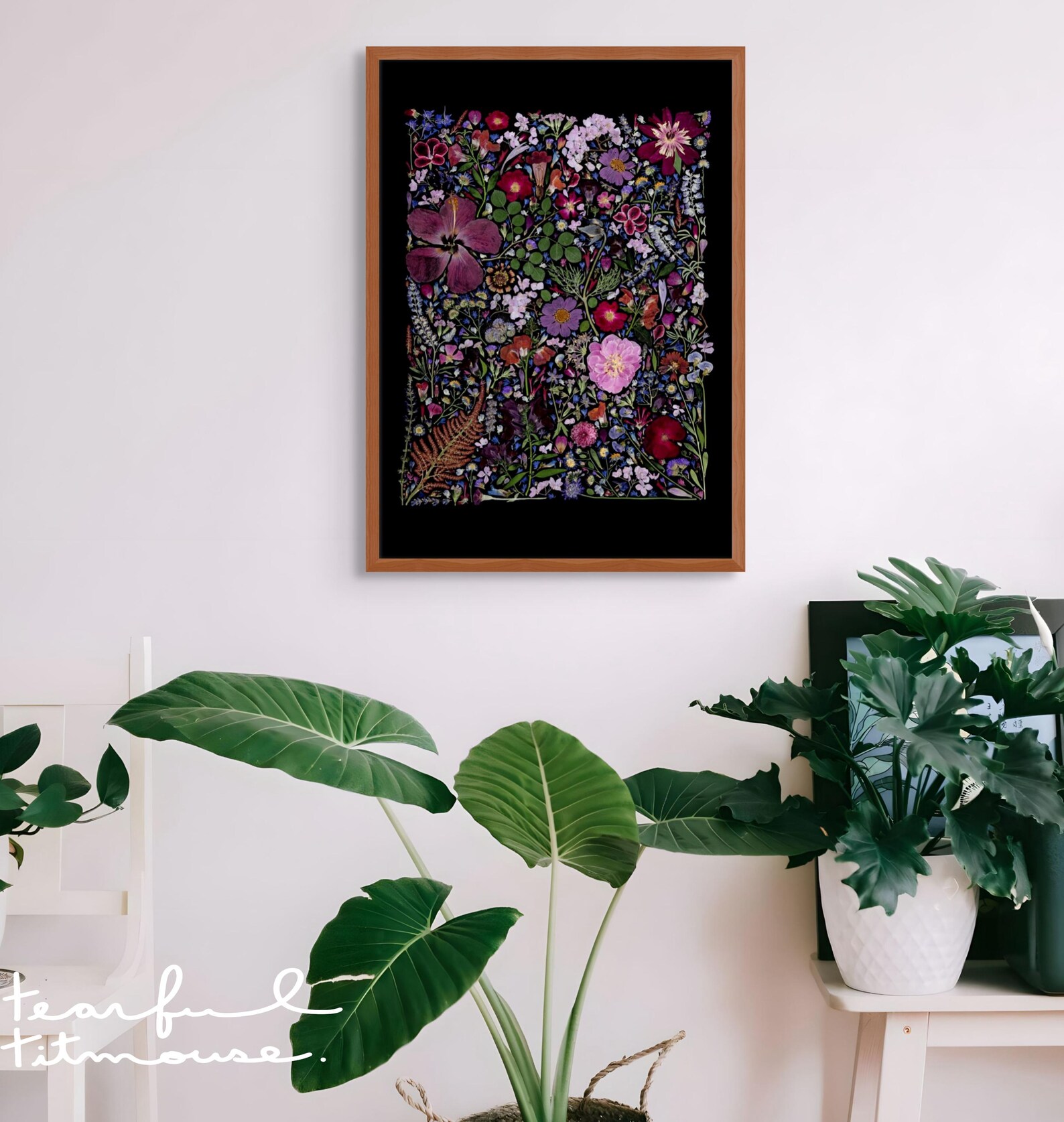 Botanical Pressed Flower Art Print: Midnight Blooms Giclee - Etsy