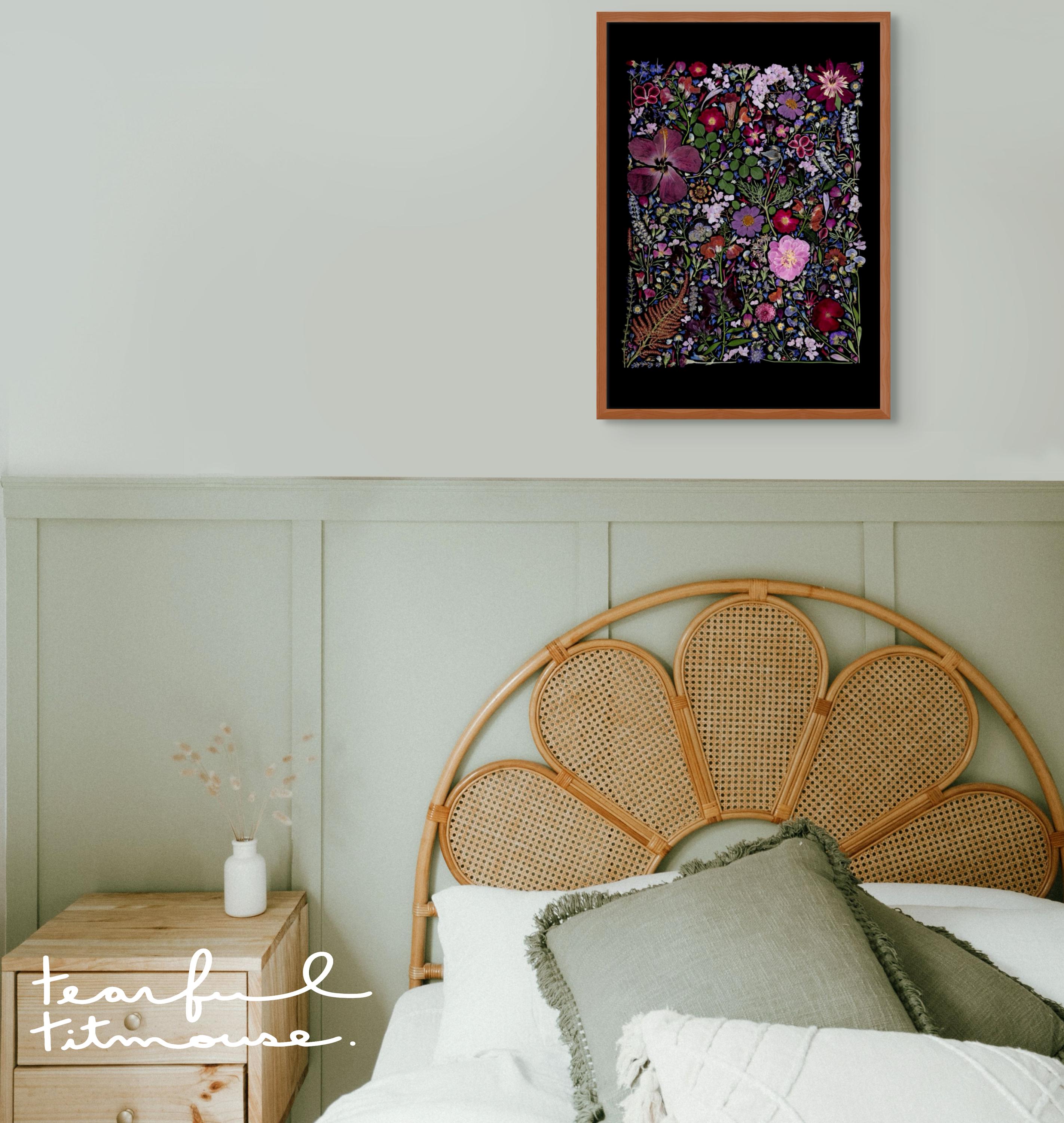 Botanical Pressed Flower Art Print: Midnight Blooms Giclee - Etsy