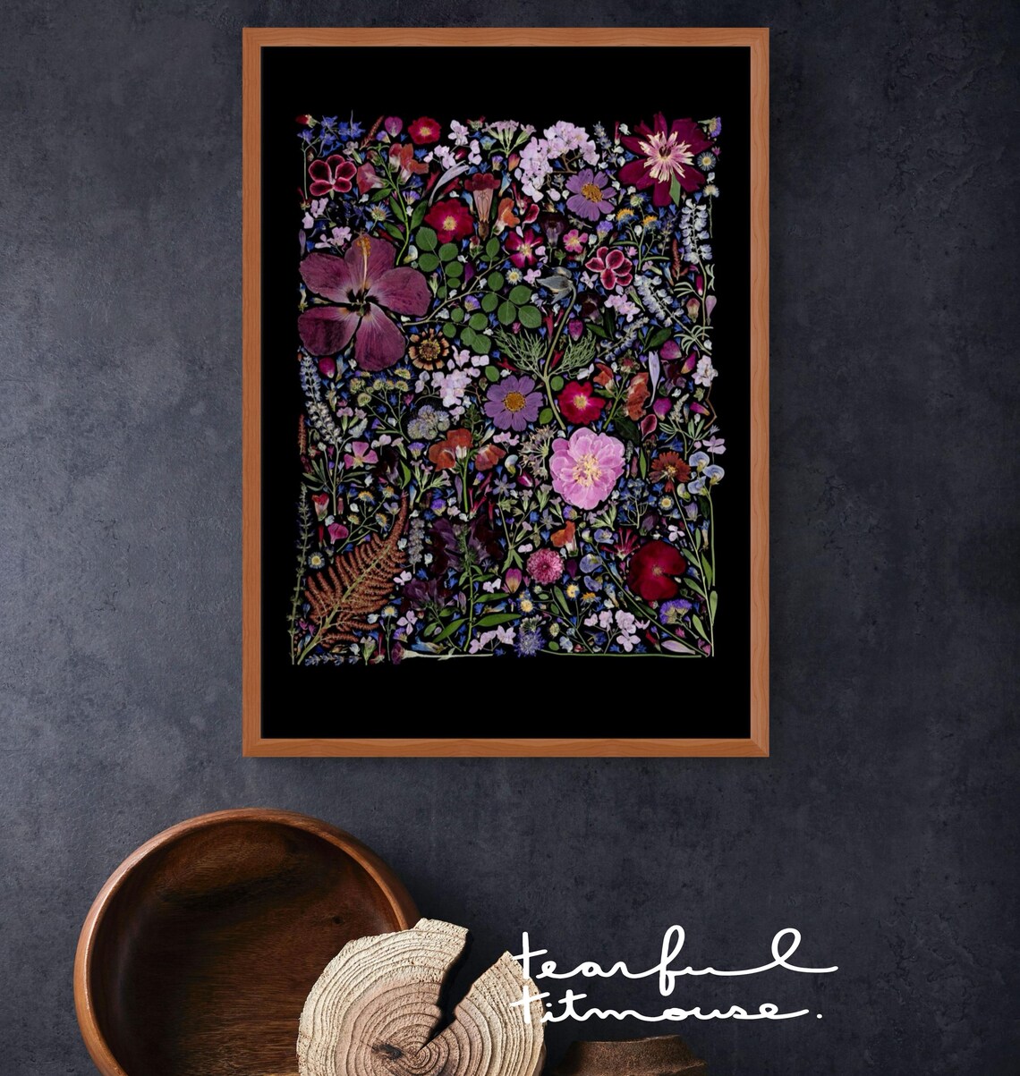 Botanical Pressed Flower Art Print: Midnight Blooms Giclee - Etsy
