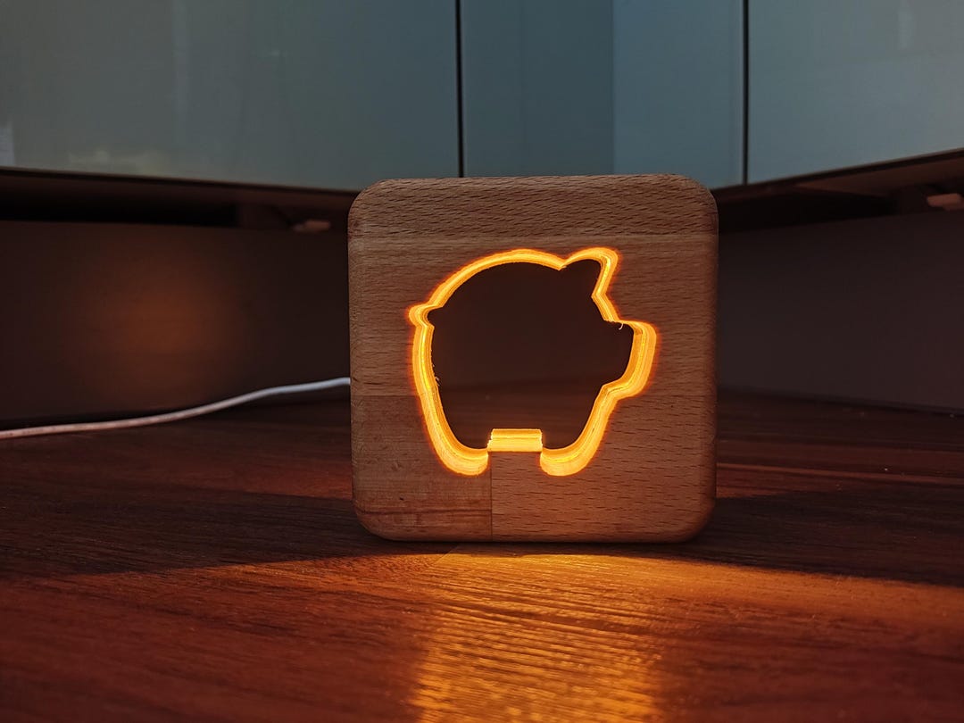 Pig Wooden Decoration Pig Decorative Wooden LED Night Light Pig ...