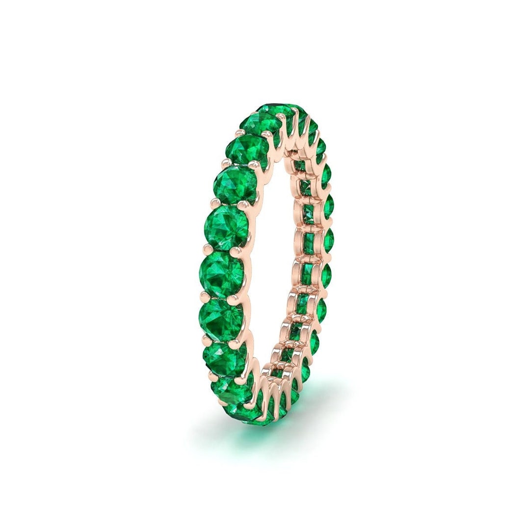 Vintage Green Emerald Eternity Ring 14K Gold Round Emerald Full ...