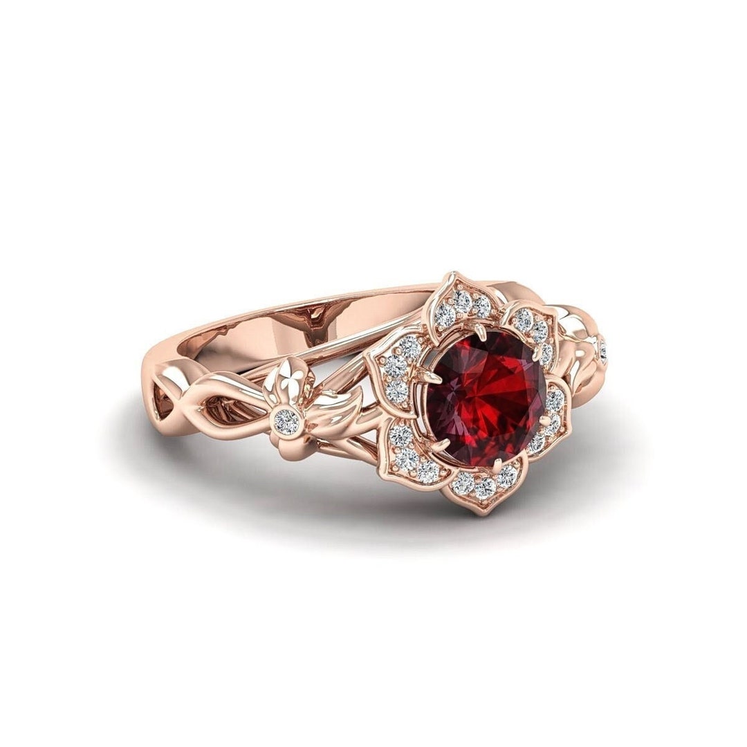 Rose Gold Garnet Wedding Ring Garnet Promise Ring for Her Natural ...