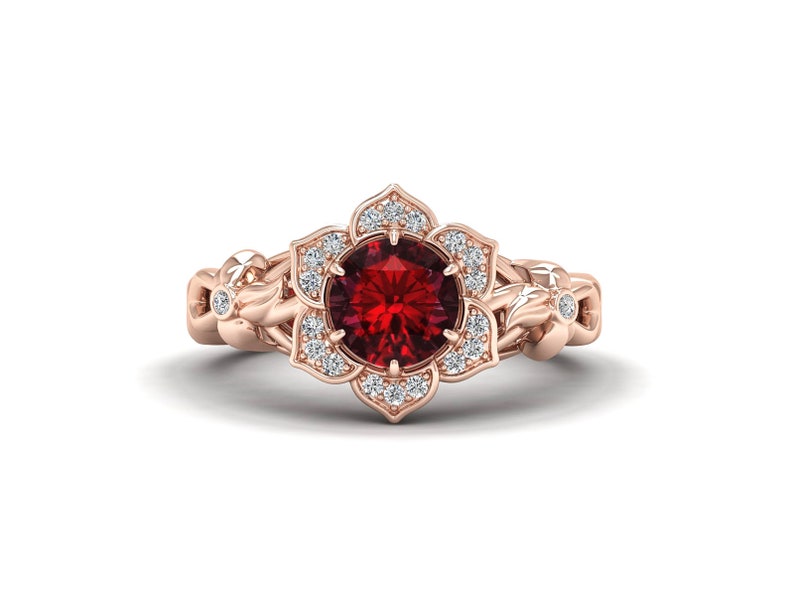 Rose Gold Garnet Wedding Ring Garnet Promise Ring for Her - Etsy