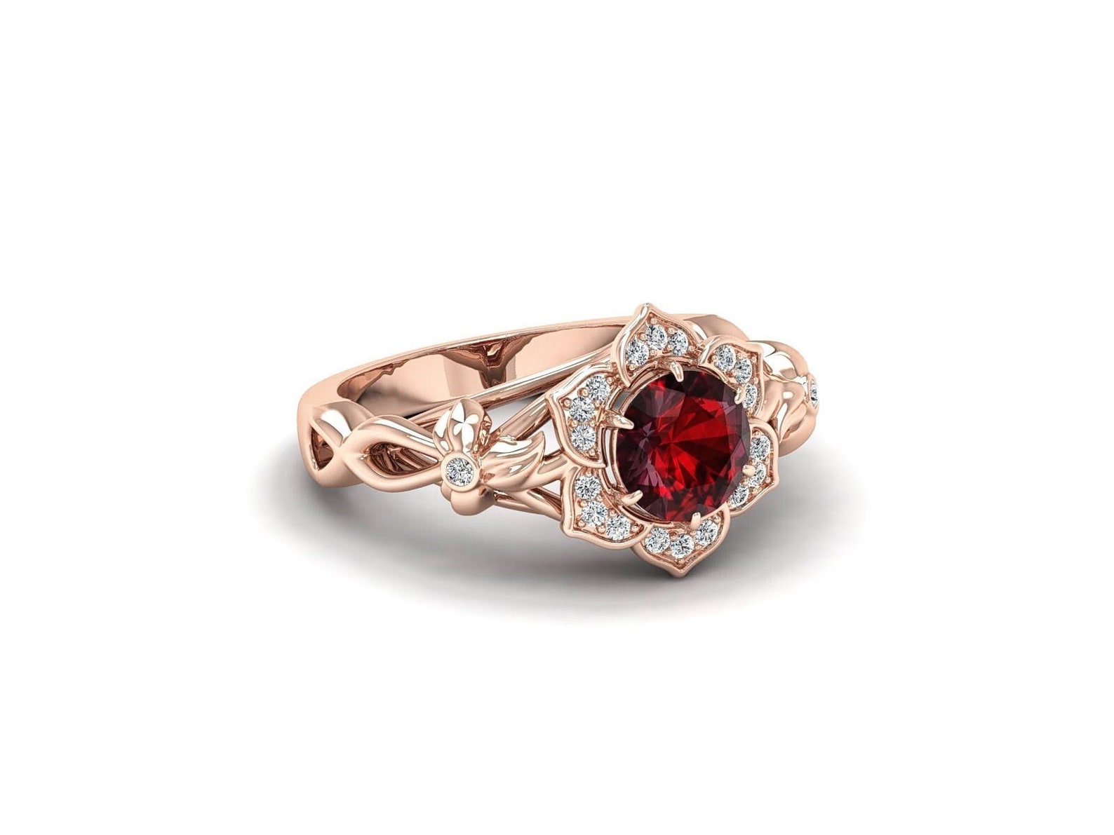 Rose Gold Garnet Wedding Ring Garnet Promise Ring for Her - Etsy