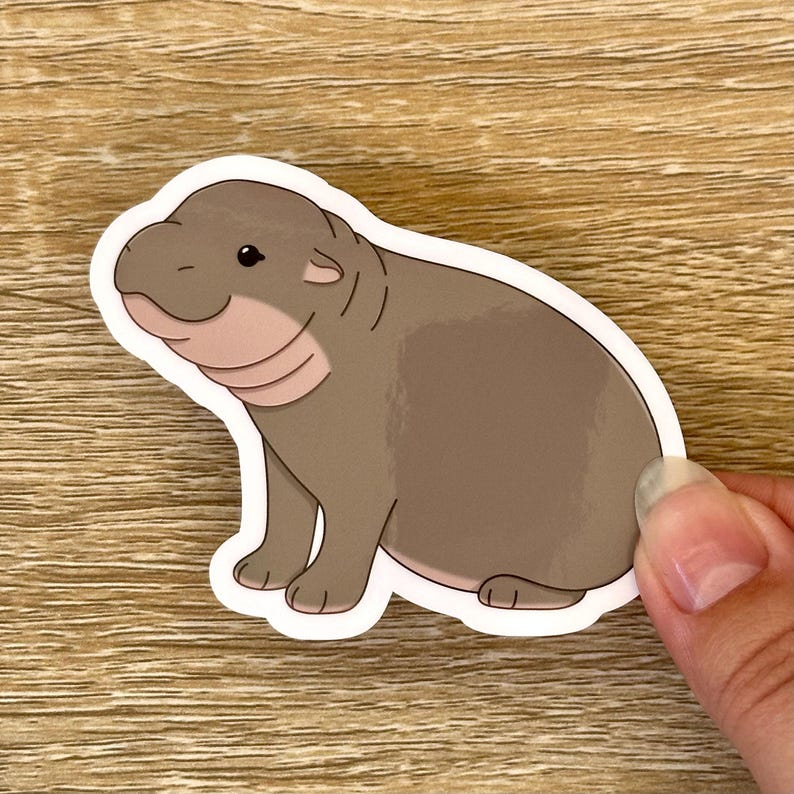 Sitting Baby Pygmy Hippo Sticker | Hippo Sticker | Cute Sticker ...